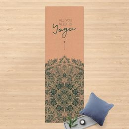 Bilderwelten Kork-Teppich Illustration blau Spr&uuml;che Aquarell - Spruch All you need is Yoga Blau - Mandala Wohnzimmer Schlafzimmer