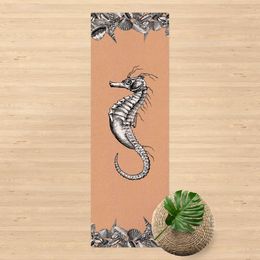 Bilderwelten Kork-Teppich Vintage schwarz weiss Tiere Korkmatte - Vintage Seepferdchen Schwarz Wei&szlig; - Retro Wohnzimmer Schlafzimmer