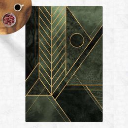 Bilderwelten Kork-Teppich Abstrakt gr&uuml;n originell Aquarell - Geometrische Formen Smaragd Gold - Geometrisch Wohnzimmer Schlafzimmer