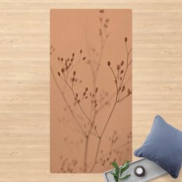 Bilderwelten Kork-Teppich Tropisch beige Korkmatte - Zarte Knospen am Wildblumenzweig - Gr&auml;ser Wohnzimmer Schlafzimmer