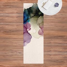 Bilderwelten Kork-Teppich Abstrakt blau originell Aquarell - Blumenbogen mit Gold - Deko Wohnzimmer Schlafzimmer