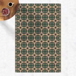 Bilderwelten Kork-Teppich Illustration t&uuml;rkis Fliesenoptik - Geometrischer Fliesenmix Kreise T&uuml;rkis - Deko Wohnzimmer Schlafzimmer