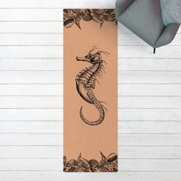Bilderwelten Kork-Teppich Vintage schwarz Tiere Korkmatte - Vintage Seepferdchen Schwarz - Retro Wohnzimmer Schlafzimmer