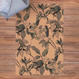Bilderwelten Kork-Teppich Illustration blau Aquarell - Romantisches Bl&uuml;tenaquarell Blaugrau - Deko Wohnzimmer Schlafzimmer