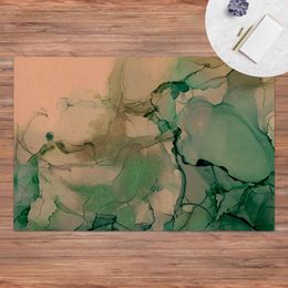 Bilderwelten Kork-Teppich Abstrakt t&uuml;rkis originell Aquarell - Smaragdfarbener Sturm - Deko Wohnzimmer Schlafzimmer