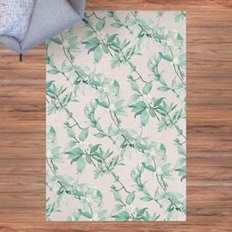 Bilderwelten Kork-Teppich Illustration t&uuml;rkis Aquarell - Romantisches Bl&uuml;tenaquarell Natur Mint - Deko Wohnzimmer Schlafzimmer