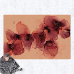 Bilderwelten Kork-Teppich modern pink originell Aquarell - Wilde Bl&uuml;ten in Violett und Gold - Deko Wohnzimmer Schlafzimmer