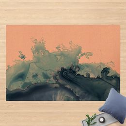 Bilderwelten Kork-Teppich modern blau Strand Aquarell - Welle Aquarell Blau I - Landschaft Wohnzimmer Schlafzimmer