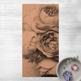 Bilderwelten Kork-Teppich Motiv schwarz weiss Blumen Korkmatte - Pfingstrosenbl&uuml;ten Schwarz Wei&szlig; - Rose Wohnzimmer Schlafzimmer