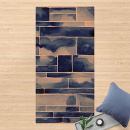 Kork-Teppich - Mystische Blaue Wand - Illustration blau Fliesenoptik Geometrisch Wohnzimmer Schlafzimmer