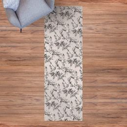 Bilderwelten Kork-Teppich Illustration grau Aquarell - Romantisches Bl&uuml;tenaquarell Natur Grau - Deko Wohnzimmer Schlafzimmer