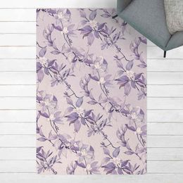 Bilderwelten Kork-Teppich Illustration violett Aquarell - Romantisches Bl&uuml;tenaquarell Natur Flieder - Deko Wohnzimmer Schlafzimmer