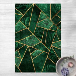 Bilderwelten Kork-Teppich Abstrakt gr&uuml;n originell Aquarell - Dunkler Smaragd mit Gold - Geometrisch Wohnzimmer Schlafzimmer