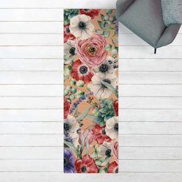 Kork-Teppich - Buntes Mohnblumengeflecht Aquarell - Illustration rot Aquarell Mohn Wohnzimmer Schlafzimmer