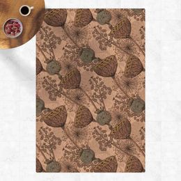 Bilderwelten Kork-Teppich Vintage braun Korkmatte - Florale Eleganz Blumendekor - Pflanzen Wohnzimmer Schlafzimmer