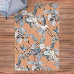 Bilderwelten Kork-Teppich Illustration blau Aquarell - Romantisches Bl&uuml;tenaquarell Blaues Geflecht - Deko Wohnzimmer Schlafzimmer