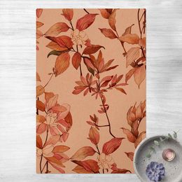 Bilderwelten Kork-Teppich Illustration rosa Aquarell - Romantisches Bl&uuml;tenaquarell Natur - Deko Wohnzimmer Schlafzimmer