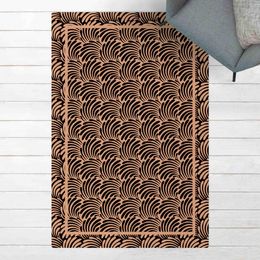 Bilderwelten Kork-Teppich Illustration schwarz weiss Korkmatte - Quadratische Bl&auml;tterornamente Schwarz Wei&szlig; mit Rahmen - Retro Wohnzimmer Schlafzimmer