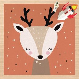 Kork-Teppich - Gl&uuml;ckliches Reh - Illustration rosa Tiere Korkmatte Hirsch Kinderzimmer Baby M&auml;dchen Jungen