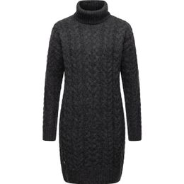 Ragwear Damen Strickkleid "Janna", grau, Gr. L, Strick, 64% Polyester, 36% Polyacryl, Kleider, warmes Zopfstrick-Midikleid mit breitem Rollkragen