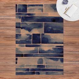 Bilderwelten Kork-Teppich Illustration blau Fliesenoptik - Mystische Blaue Wand - Geometrisch Wohnzimmer Schlafzimmer