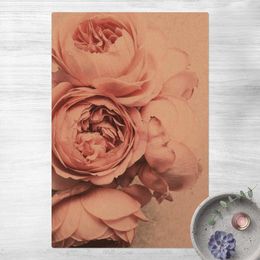 Bilderwelten Kork-Teppich Landhaus rosa Blumen Korkmatte - Rosa Pfingstrosenbl&uuml;ten Shabby Pastell - Rose Wohnzimmer Schlafzimmer