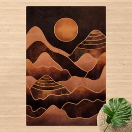Bilderwelten Kork-Teppich Abstrakt gold originell Aquarell - Goldene Sonne abstrakte Berge - Deko Wohnzimmer Schlafzimmer