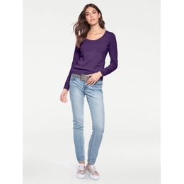 Damen Rundhalspullover "Rundhals-Pullover", lila, Gr. 42, Linea Tesini BY HEINE, unifarben, 100% Baumwolle, Pullover