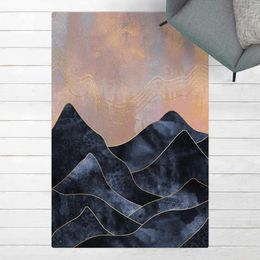 Bilderwelten Kork-Teppich Abstrakt blau originell Aquarell - Goldene D&auml;mmerung &uuml;ber Gebirge - Deko Wohnzimmer Schlafzimmer