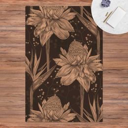 Bilderwelten Kork-Teppich Vintage grau Blumen Korkmatte - Florale Eleganz Vintage Strelitzie - Retro Wohnzimmer Schlafzimmer