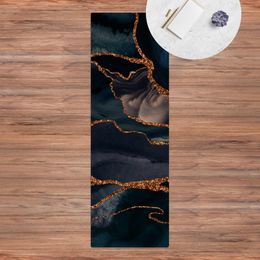 Bilderwelten Kork-Teppich Abstrakt blau Korkmatte - Goldene Glitzer Wellen vor Blau - Deko Wohnzimmer Schlafzimmer