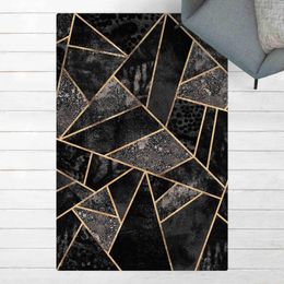 Bilderwelten Kork-Teppich Abstrakt schwarz originell Aquarell - Graue Dreiecke Gold - Geometrisch Wohnzimmer Schlafzimmer
