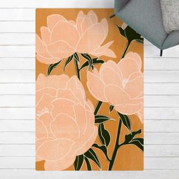 Bilderwelten Kork-Teppich modern orange Blumen Korkmatte - Moderne Pfingstrosen II - Deko Wohnzimmer Schlafzimmer