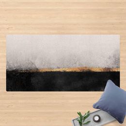 Kork-Teppich - Abstrakter Goldener Horizont Schwarz Wei&szlig; - Abstrakt schwarz weiss originell Aquarell Deko Wohnzimmer Schlafzimmer