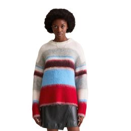 Marc O'Polo Strickpullover MARC O'POLO DENIM "aus flauschigem Wolle-Mohairwolle-Mix", Damen, Gr. L, sanftes wei&szlig;, Obermaterial: 36% Schurwolle, 31% Polyamid, 15% Polyester, 15% Mohair, 3% Elasthan, gestreift, Rundhals, Pullover Strickpullover