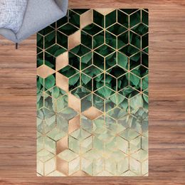 Bilderwelten Kork-Teppich Abstrakt gr&uuml;n originell Aquarell - Gr&uuml;ne Bl&auml;tter goldene Geometrie - Geometrisch Wohnzimmer Schlafzimmer