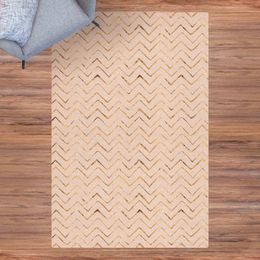 Bilderwelten Kork-Teppich Abstrakt beige Korkmatte - Goldener Zick Zack auf Hellbeige - Streifen Wohnzimmer Schlafzimmer