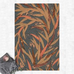 Bilderwelten Kork-Teppich Illustration blau Aquarell - Japanische schwimmende Bl&auml;tter - Deko Wohnzimmer Schlafzimmer
