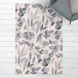 Bilderwelten Kork-Teppich Illustration blau Aquarell - Blaue Eukalyptus Aquarellbl&auml;tter - Deko Wohnzimmer Schlafzimmer
