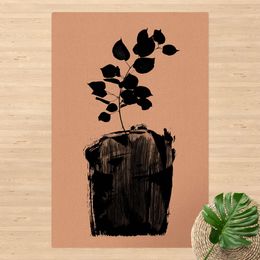 Bilderwelten Kork-Teppich modern schwarz weiss originell Korkmatte - Grafische Pflanzenwelt - Schwarze Bl&auml;tter - Deko Wohnzimmer Schlafzimmer