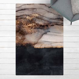 Bilderwelten Kork-Teppich Abstrakt schwarz originell Aquarell - Goldener Marmor gemalt - Deko Wohnzimmer Schlafzimmer