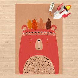 Bilderwelten Kork-Teppich Illustration pink Tiere Korkmatte - Indianerb&auml;r Pink - B&auml;r Kinderzimmer Baby M&auml;dchen Jungen