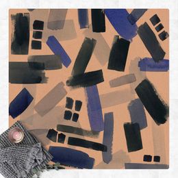 Bilderwelten Kork-Teppich Illustration blau Aquarell - Himmelblaue Aquarellbalken - Geometrisch Wohnzimmer Schlafzimmer
