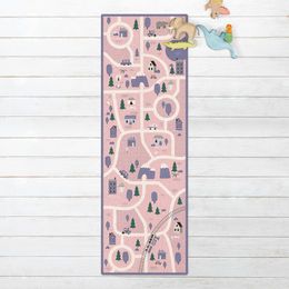 Bilderwelten Kork-Teppich Illustration violett Korkmatte - Dorf - Ab aufs Land - Auto Kinderzimmer Baby M&auml;dchen Jungen