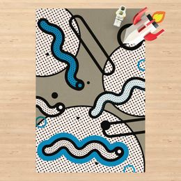 Bilderwelten Kork-Teppich Illustration blau Korkmatte - Komposition Neo Memphis Schwarz Blau - Geometrisch Wohnzimmer Schlafzimmer