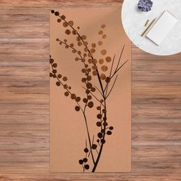 Bilderwelten Kork-Teppich modern gold originell Korkmatte - Grafische Pflanzenwelt - Beeren Gold - Deko Wohnzimmer Schlafzimmer