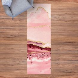 Bilderwelten Kork-Teppich Abstrakt rosa Steinoptik - Abstrakte Berge Rosa mit Goldenen Linien - Beton Wohnzimmer Schlafzimmer