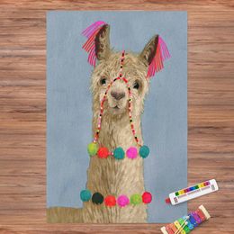 Bilderwelten Kork-Teppich modern blau Tiere Korkmatte - Lama mit Schmuck IV - Deko Kinderzimmer Baby M&auml;dchen Jungen