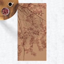 Bilderwelten Kork-Teppich Motiv weiss Blumen Korkmatte - Kirschbl&uuml;tentanz - Kirschbl&uuml;te Wohnzimmer Schlafzimmer