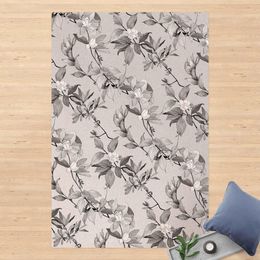 Bilderwelten Kork-Teppich Illustration grau Aquarell - Romantisches Bl&uuml;tenaquarell Natur Grau - Deko Wohnzimmer Schlafzimmer